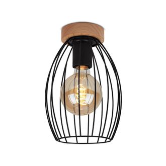Briloner Leuchten - Deckenleuchte, Deckenlampe, retro, vintage, 1x E27, max. 60 Watt, Schwarz-Holz, 175x256mm (DxH)