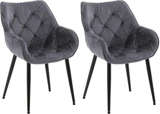 Clp Lot de 2 chaises Tanna velours Gris fonc&eacute;