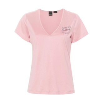 Pinko V-Ausschnitt T-Shirt mit Stickerei - - Tops - Damen - Rosa - S