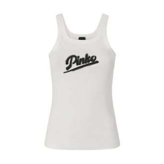 Pinko Geripptes Strickoberteil mit U-Ausschnitt - - Tops - Damen - Wei&szlig; - XS