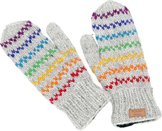Guru Shop Handgestrickte Fausthandschuhe, Wollhandschuhe, Handschuhe, Fauster - Grau/bunt, Herren/Damen, Wolle