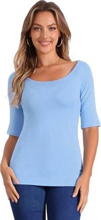 Allegra K T-Shirt Manches Courtes Encolure Dégagée pour Femmes Costume dhalloween Bleu Clair XL