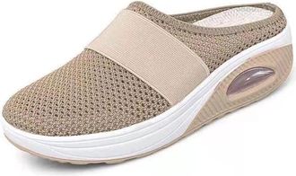 Onsoyours Clogs Weiche Hausschuhe Damen Pantoletten Mesh Sabot Mit Orthop&auml;disch Luftkissen Atmungsaktiv Plateau Freizeit Sandalen Slipper A Khaki 39 EU