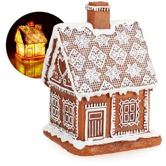 Com-Four Maison Lumineuse Aspect Pain dépices 18 cm - Maison en Pain avec éclairage - Décoration de Noël avec éclairage temporisé - Décoration de Noël (1x Mais