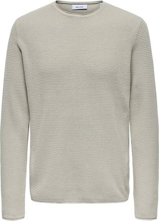 Only & Sons ONLY&SONS Herren Pullover Langarm Rundhals Baumwolle Bequem Stilvoll Strickpullover, Farben:Beige-2, Größe Pullover:S