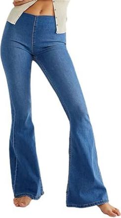 Onsoyours Jean Évasé pour Femme Coupe Bootcut Taille Haute Jeans Rétro Taille Élastique Flare Pantalon en Denim Sexy Jegging évasé en Jean pour Femme A Bleu XL