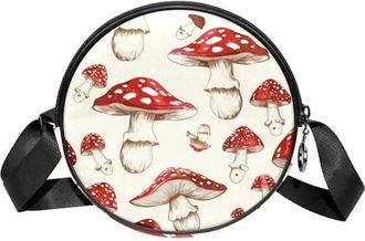 Generic Sac &agrave; bandouli&egrave;re rond rond pour femme, motif champignon rouge, avec fermeture &eacute;clair, bretelles r&eacute;glables, style d&eacute;contract&eacute;