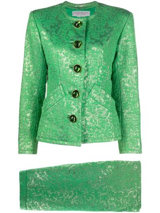 Saint Laurent jupe en jacquard à design sans col (années 1980) - Vert