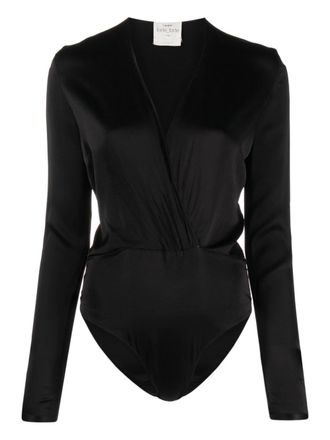 Forte_Forte body satin&eacute; &agrave; col v - Noir
