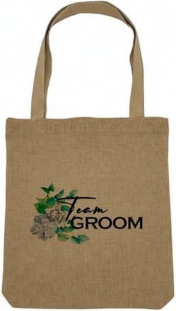 Fabulous Sac Shopping Tote Bag Aspect Lin - Team Groom Wedding Bride Blue Flowers - Sac de Courses Toile Epaisse 360g Beige Naturel Cabas Port&eacute; Epaule Solide I