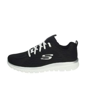 Skechers Damen Graceful Get Connected Sneaker,Black Mesh White Trim, 38.5 EU