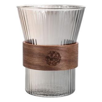 NUOBESTY Durchsichtiger Mundsp&uuml;lbecher aus Glas Wiederverwendbarer Zahnb&uuml;rstenbecher mit Holzgriff Multifunktionaler Trinkbecher f&uuml;r Badezimmer und Mundwasser