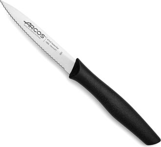 Arcos Messer Mondador Serrado - Edelstahl NITRUM 100 mm - Perfekt zum Schälen von Obst und Gemüse - Ergonomischer Griff Polypropylen Schwarz - Serie Nova