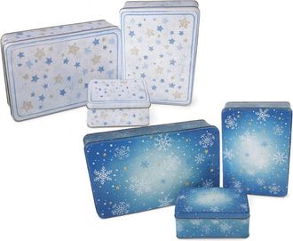 Riffelmacher & Weinberger Riffelmacher Geb&auml;ckdosen 3er Set | Blau mit Sternen & Schneeflocken | 2 Motive Sortiert | Metall Dosen rechteckig bis 28x18 cm | Keksdose Weihnachten 