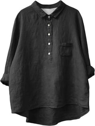 Generic Chemise pour Femmes Coton Et Lin Chic Casual Chemises D&eacute;t&eacute; Manche Longue &Agrave; Col V Loose Hauts Leger Comfy Tuniques &Agrave; La Mode Coton Et Lin Grande Taille