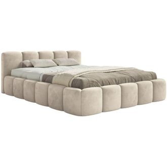 Selsey Cloudy Low - Polsterbett 180x200 cm, wasserabweisender Samt, Hellbeige - Selsey