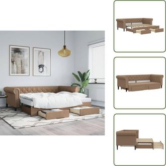 vidaXL The Living Store - vidaXL Tagesbett Ausziehbar mit Schubladen Braun 90x200 cm Kunstleder