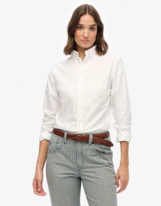 Superdry Lang&auml;rmliges Slim Fit Oxford-Hemd in optischem Wei&szlig; mit Button-Down-Kragen