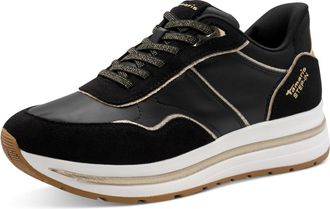 Tamaris Plateausneaker TAMARIS, Damen, Gr. 39, schwarz, Lederimitat, Textil, Schuhe Plateausneaker, Freizeitschuh, Halbschuh, Schn&uuml;rschuh mit Kontrast-Paspell