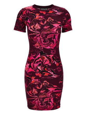 Versace Jeans Couture robe courte fleurie à manches courtes - Rose