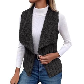 Generic Gilet Sans Manche Femme Gilet Femme D&eacute;contract&eacute; Quotidien Ville Manteau Automne-Hiver 2024 - Uni Avec Boutons Et Poches, Coupe Longue Inspir&eacute;e