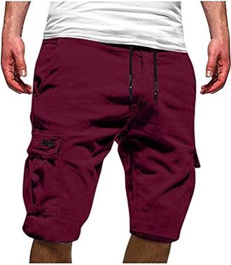 Generic Short cargo pour homme - Coupe droite - Uni - Pour lété et lautomne - Coupe droite, K-029 Bordeaux, M