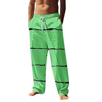 Generic Pantalon dentra&icirc;nement en coton et lin pour homme - Style d&eacute;contract&eacute; - Imprim&eacute; ray&eacute; 3D - Pantalon classique, Vert, 3XL