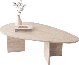 Vente-Unique Table basse - Effet travertin beige - LOMARETI