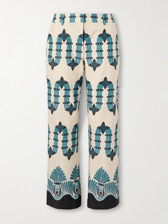 La DoubleJ Pantalon Slim En Serge De Coton M&eacute;lang&eacute; Imprim&eacute;e 24/7 - Bleu