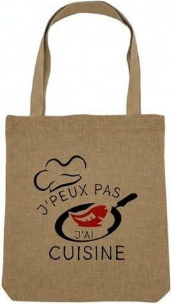 Fabulous Sac Shopping Tote Bag Aspect Lin - JPeux Pas Jai Cuisine Nourriture Cuisinier Gastronomie - Sac de Courses Toile Epaisse 360g Beige Naturel Cabas Port