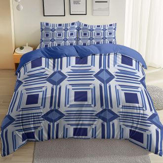 Generic Bettw&auml;sche-Set Einfach Symmetrisch Geometrisch Muster, 150 x 200 cm Mikrofaser Bettbezug mit Rei&szlig;verschluss, Blau Weich Deckenbezug Wendbares f&uuml;r Jung