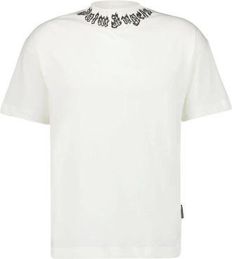 Palm Angels Homme, Tops, Blanc, Taille: M T-Shirt Blanc avec Logo au Col