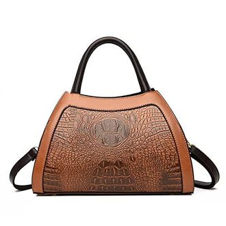 Generic Sac &agrave; main crocodile pour femme, sac &agrave; main tendance avec poign&eacute;e sur le dessus, sac &agrave; bandouli&egrave;re moyen pour femme, marron, Medium