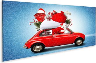 Islandburner Bild auf Leinwand Weihnachten Auto Weihnachten Auto Weihnachtsmann Geschenk Tasche Wandbild Leinwandbild Bilder für Wohnzimmer GDUK-Pano