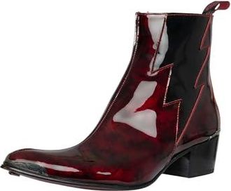 Jeffery West Homme Bottines Chelsea En Cuir À Fermeture Éclair Lightning, Bordo Sunset Patent, 42 EU
