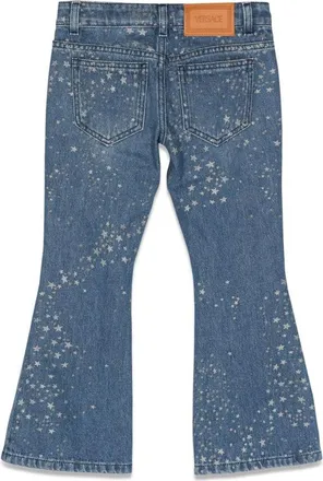 Versace Glitter-Print Denim Jeans - Blue