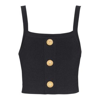 Balmain Gestricktes Bralette-Top mit Kn&ouml;pfen - - Tops - Damen - Schwarzk - M