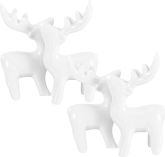 Aboofan 4 Stück 4 teiliges Miniatur Keramik REH Deko Weiße DIY Rehfigur für Wohn Bürodekoration Glatte Oberfläche Langlebig und Vielseitig als Niedliche Tisch