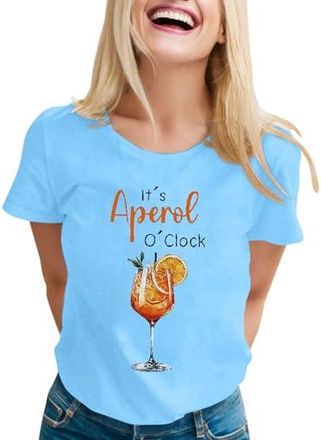 Generic T-shirt pour femme - Costume Aperol Spritz - Col rond - T-shirt d&eacute;t&eacute; amusant - Pour cocktail, f&ecirc;te, &eacute;v&eacute;nements - T-shirt d&eacute;contract&eacute; l&eacute;ger - T-shirt a