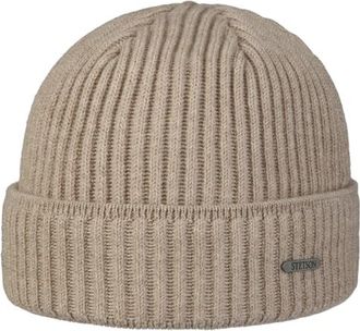 Stetson Bonnet Parkman Femme/Homme - Made in Italy Bonnets &agrave; Revers en Reps de Ski avec Hiver Automne-Hiver - Taille Unique Beige-mouchet&eacute;