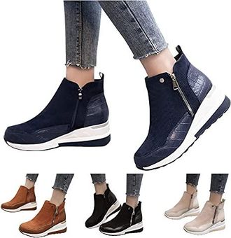 Generic Bottines pour femme | Bottes de veau à talons à bout rond - Bottes compensées tendance et confortables - Bottes de marche orthopédiques - Couleur unie
