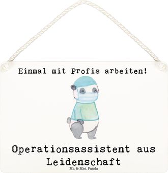 Mr. & Mrs. Panda Schild Operationsassistent Leidenschaft DIN A6 - Geschenk, Ausbildung, Spruch, Dekoschild, Holztafel, Lustig, OTA, Türschild Familie, holzbild, Operat