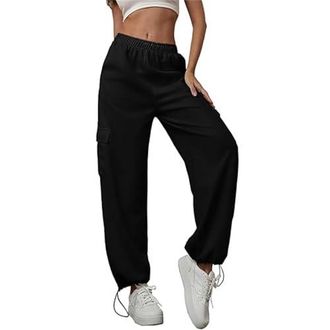 Generic Pantalon de surv&ecirc;tement cargo ample taille haute pour femme, pantalon de jogging Y2K, tendance, d&eacute;contract&eacute;, automne avec poches, Noir, XXL