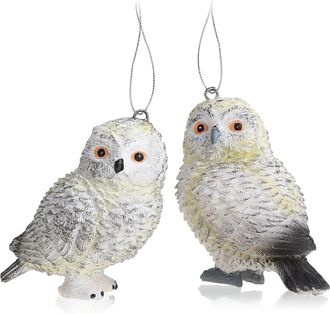 Com-Four 2X Hänge-Deko für den Weihnachtsbaum - Christbaumschmuck in Form Einer Eule - Weihnachtsbaum-Anhänger Schneeeule (Eulenpaar)
