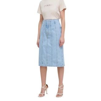 Silvian Heach Jupe droite midi &agrave; empi&egrave;cements en denim - Femme - Jupes - Bleu - Taille: W26