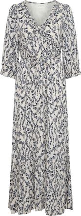 Ichi Atelier R&ecirc;ve IROMINE Damen Kleid Maxikleid Gemustert mit V-Ausschnitt R&uuml;sschen Bindeband Loose fit, Gr&ouml;&szlig;e:42, Farbe:OMINE Flower Print (202891)