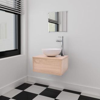 vidaXL Vidaxl - Ensemble de meubles de salle de bain 3 pi&egrave;ces - Armoire murale beige - Lavabo c&eacute;ramique blanc - Installation au-dessus du comptoir