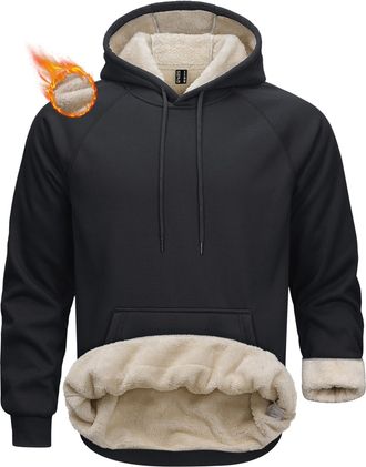 Magcomsen Fleecepullover Herren Hoodie Winter Pullover Gef&uuml;tterte Sweatshirt M&auml;nner Arbeitspullover mit Kapuze, Schwarz, XXL