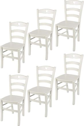 Tommychairs Tommychairs - 6er Set Stühle Cuore für Küche und Esszimmer, robuste Struktur aus lackiertem Buchenholz im Farbton deckend Eisweiss und Sitzfläche aus 