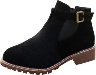 Generic Bottines pour femme &agrave; talon bas et &eacute;pais - Style d&eacute;contract&eacute; - &Eacute;l&eacute;gantes - Couleur unie - Boucle antid&eacute;rapante - Confortables - Pour lautomne et lhive